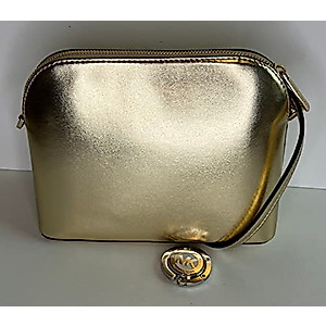 Michael Kors MICHAEL Michael Kors Jet Set Travel MD Dome XCross Crossbody bundled with SM TZ Coinpouch Purse Hook (Pale Gold/Signature Pale Gold)