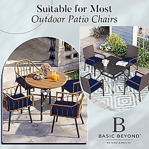 Basic Beyond Patio Chair Cushions for Patio Chairs, 19 x 19 Outdoor Chair Cushions Set of 4 Waterproof Outdoor Seat Cushions for Outdoor Chairs with Handle and Attached Straps, Navy Blue