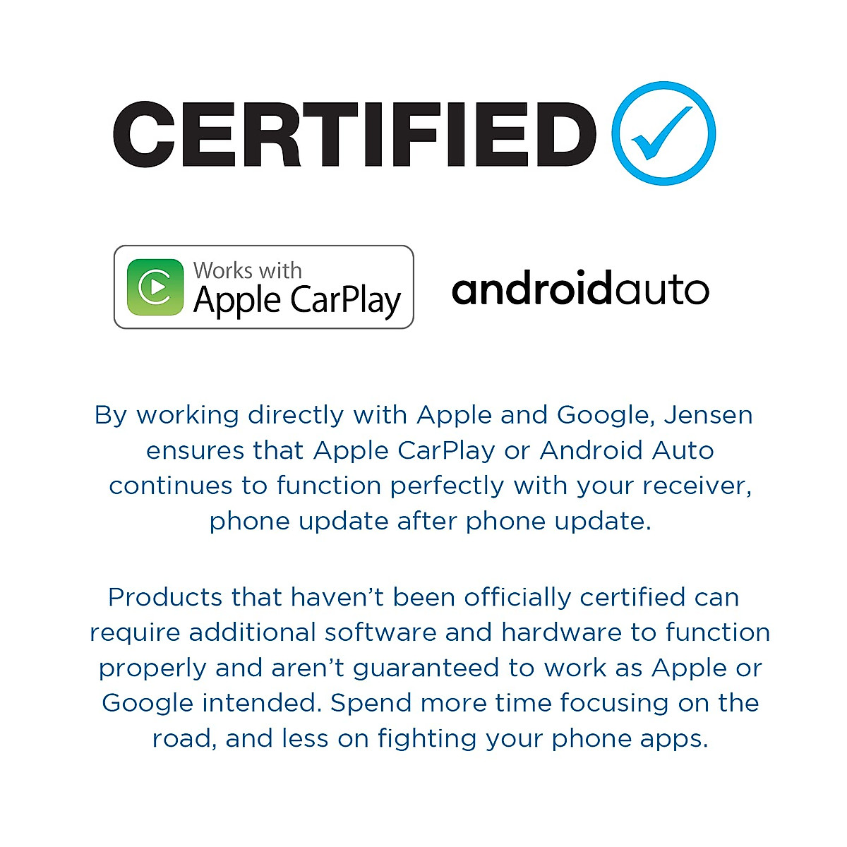 Jensen J1CA7W 7-inch Certified Apple CarPlay Android Auto Wired or Wireless | Double DIN Touchscreen Car Stereo Radio | Bluetooth | Backup Camera Input | USB Playback & Charge | Sirius XM Ready