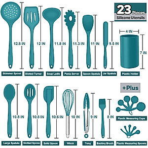 Silicone Kitchen Utensils Set, E-far 23 Pcs Blue Cooking Utensils Tools with Holder for Nonstick Cookware, Include Spatula/Spoon/Ladle/Tongs/Turner, Heat Resistant & Nontoxic, Dishwasher Safe