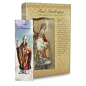 Ferrari & Arrighetti Saint Ambrose Small Statue (12 cm) with Gift Box and Paper Bookmark in Italian