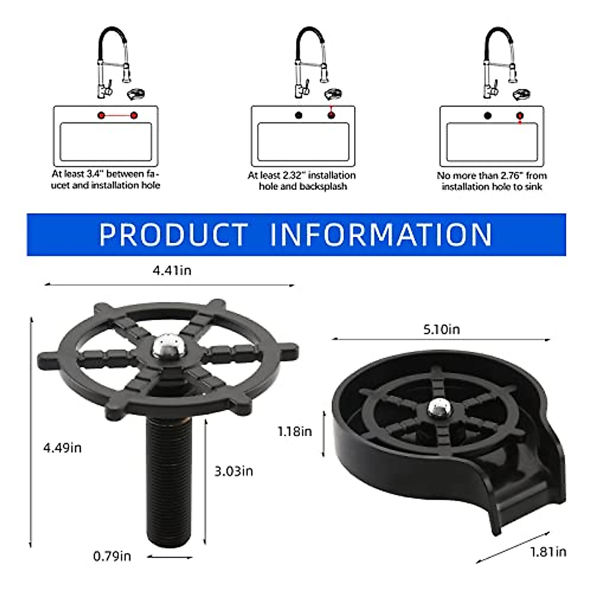 Essbhach Glass Rinser for Kitchen Sink, Faucet Bottle Washer Cleaner, Cup Rinser for Bar Sink, Glass Cleaner SInk Accessories, Black