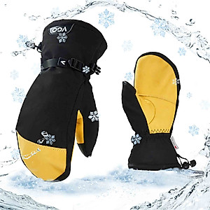 Vgo... 1Pair -30℃/-22°F or Above Cow Leather Warm Ski Gloves,Winter Snow Gloves,3M Thinsulate Waterproof Gloves(Size M,Black,CA2472FLWP)