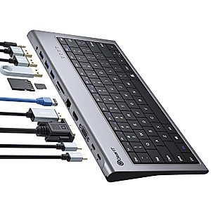 GearIT Keyboard 11-in-1 Hub Docking Station USB-C PD 100W | USB-C 3.1 | x3 USB-A 3.1 | HDMI 4K | SD and MicroSD 3.0 | VGA | RJ45 Ethernet | 3.5mm Audio