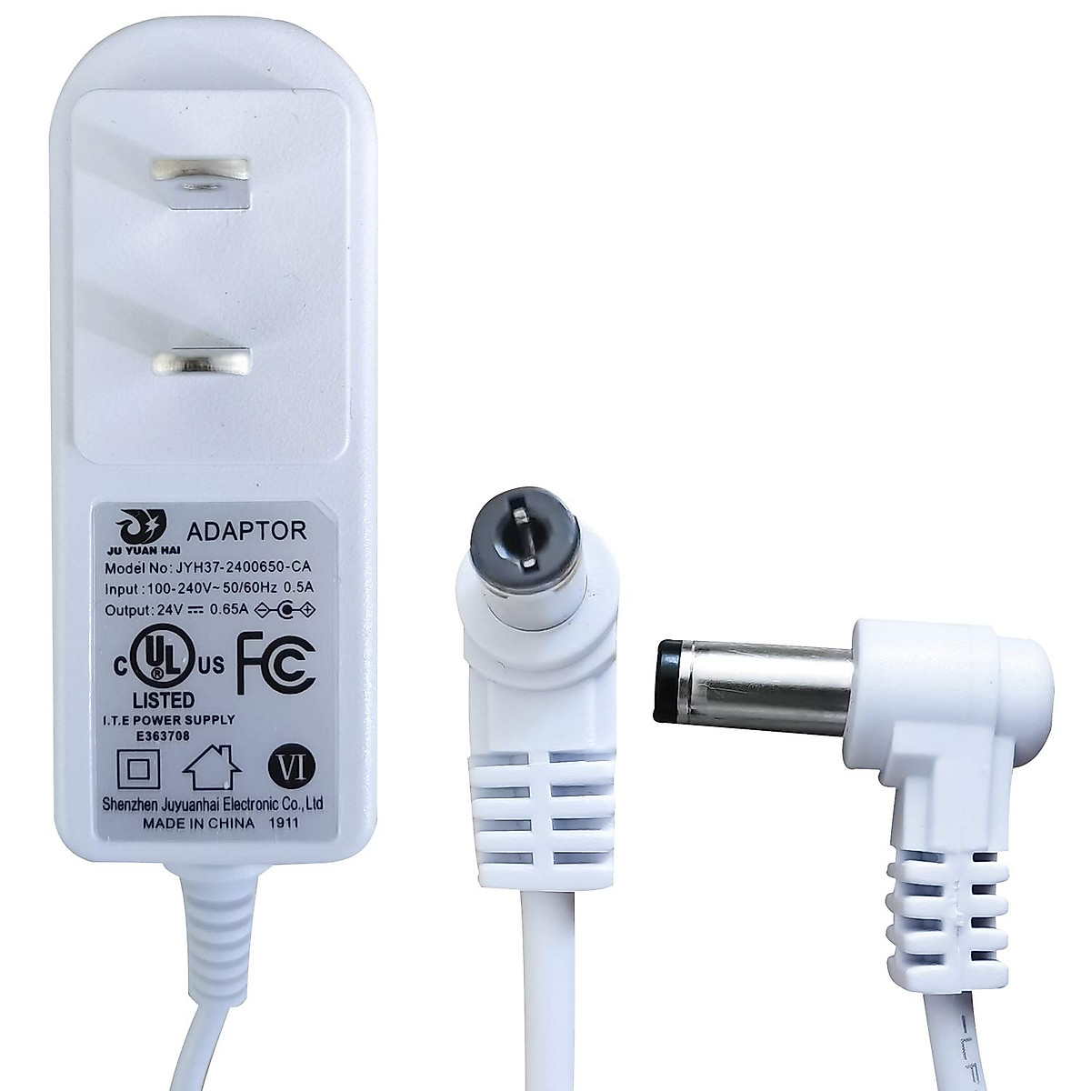 Samyo 24V 0.65A AC to DC Adaptor Switching Power Supply Replacement Cord Cable for 100ml / 120ml / 300ml / 500ml Essential Oil Diffuser UL Listed 5.7Ft - White