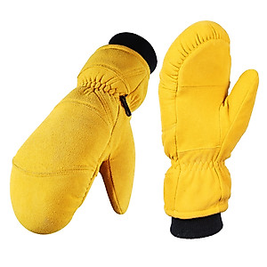 SKYDEER Full Genuine Deerskin Suede Leather Mittens with Pile Lining, Winter Gloves for Cold Weather Work and Ski (SD8677M/XL)