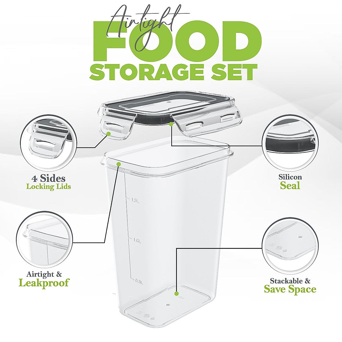 KICHLY Airtight Food Storage Containers With Lids (24 Pack) - Pantry Organizers and Storage - Pantry Storage Or Kitchen Storage Containers - Ideal for Pasta or Cereal Containers