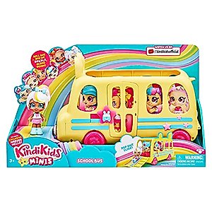 Kindi Kids Minis Collectible School Bus and Posable Bobble Head Figurine 2pc