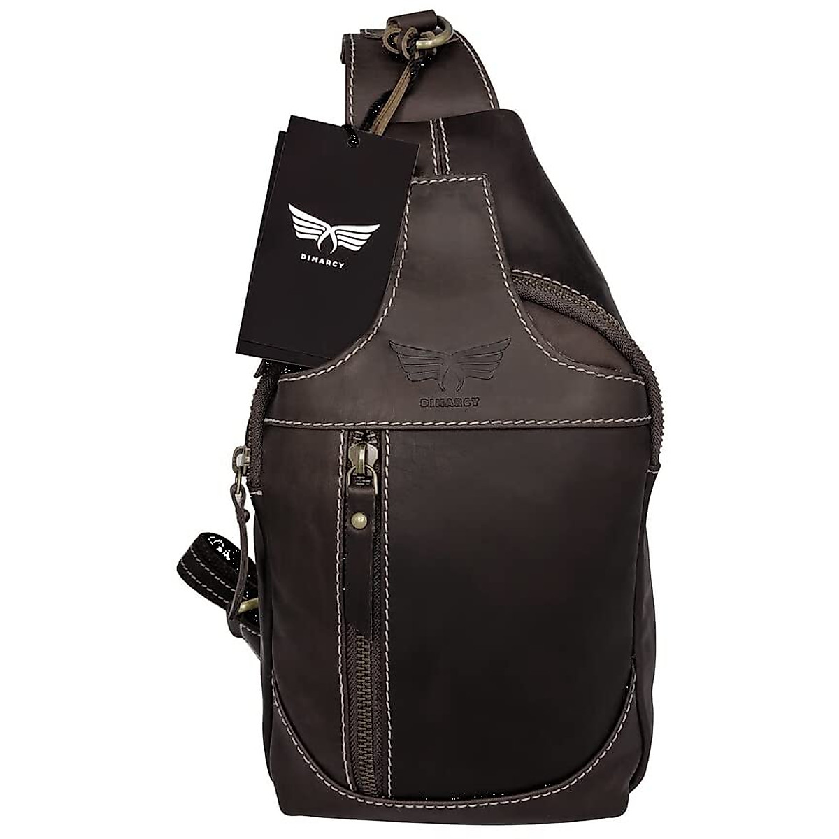 Dimarcy Leather Cross-body Sling Bag Casual Daypack Backpack Chest Shoulder Multi-Purpose Timeless Design Small Unisex (Dark Brown)
