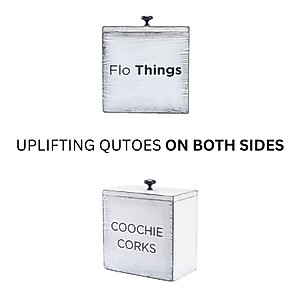 GoFika Tampon Holder for Bathroom| Feminine Product Organizer| White Dispenser Container with Lid| Girls Stuff Storage Box Rustic Real Wood