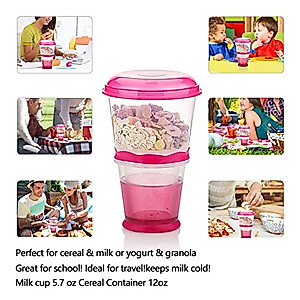Cereal To Go, Cereal Container, Cereal On The Go Go Cereal Box Storage Container Cups Milk Yogurt Keeper Holder With Spoon (Red+Blue)