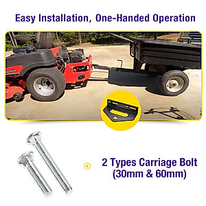 Zero Turn Mower Trailer Tow Hitch, 1/4"(6mm) Thick Heavy Duty Steel Universal Lawn Trailer Hitch 2"-5.1" Hole Center, Versatile Chain Slot Rugged Steel Trailer Hitch Included Carriage Bolt Hardware