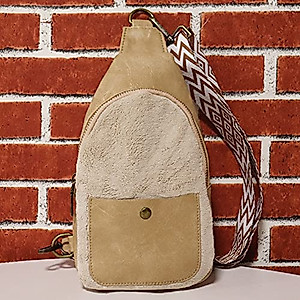 Sling Bag for Women PU Leather Crossbody Plush Splicing Satchel Chest Daypack Shoulder Backpack Cycling Hiking Travel