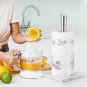 Welisya Marble Paper Towel Holder Silver Countertop,Standing Kitchen Paper Towel Holder Roll Holder- for Kitchen Bathroom Countertop, Standard Paper Towel Holder (with Marble Base)