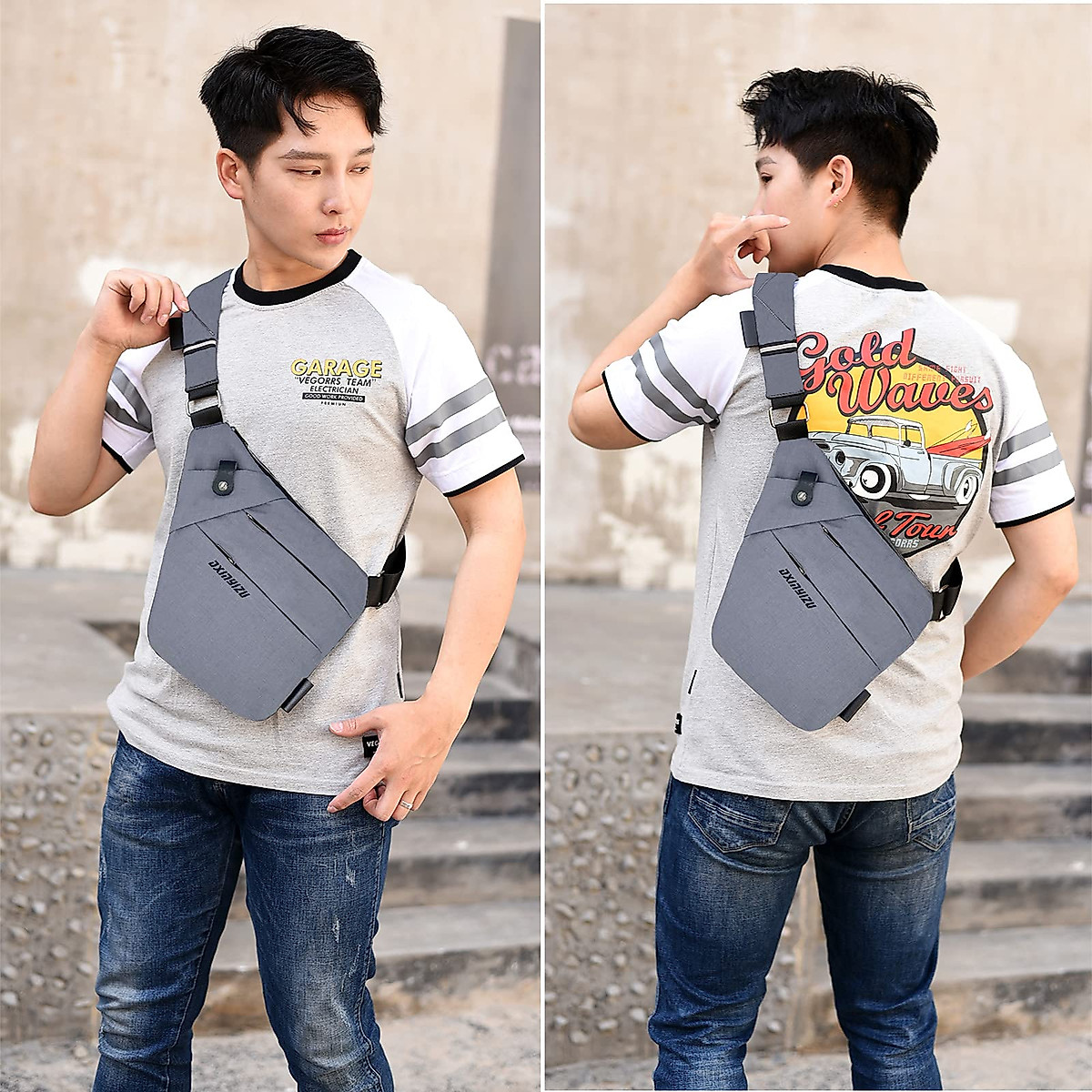 Strangefly Chest Sling Bag Anti-Theft Side Crossbody Backpack Casual Shoulder Daypack Lightweight Polyester Purse Pocket Bag for Men Women (Gray)