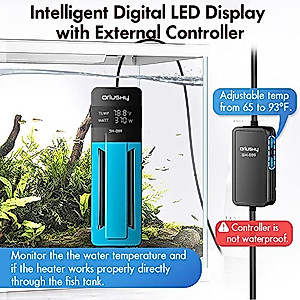 Orlushy 800W Submersible Aquarium Heater with Intelligent LED Temp & Watt Display and External Controller, Frequency Conversion Fish Tank Heater for 55-200 Gallon Tanks (800W for 100-200Gal)