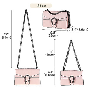DEEPMEOW Crossbody Shoulder Evening Bag for Women - Snake Printed Leather Messenger Bag Chain Strap Clutch Small Square Satchel Purse（Pink）