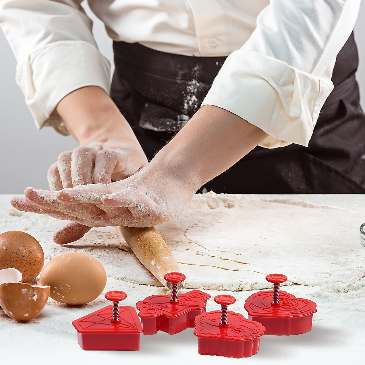 FVVMEED 4 Pieces Valentine's Day Love Couple Rose Diamond Biscuit Cutters Cookie Stamps Plunger Cutter Fondant Molds Embossing Spring Mold Press Cupcake Gum Paste Sugar Craft Decorating Baking Tool