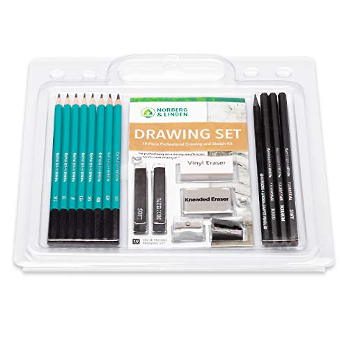 Norberg & Linden Drawing Set - Sketching and Charcoal Pencils - 100 Page Drawing Pad, Kneaded Eraser. Art Kit and Supplies for Kids, Teens and Adults