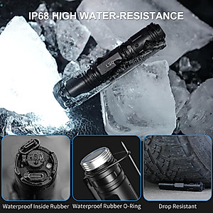 WUBEN L50 Rechargeable Flashlight, 1200 High Lumens Tactical Super Bright LED Flashlight, 5 Modes & IP68 Waterproof Pocket EDC Flash Light for Emergency, Rescue, Inspection, Repair