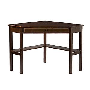 Corner Computer Desk Writing Smooth Keyboard Tray & Storage Shelves,Ameri Wood Desk Home Office Triangle Table, Rustic Natural Brown Black