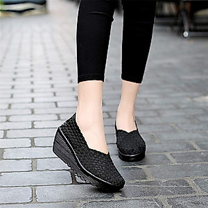 EnllerviiD Women Wedge Mary Jane Sandals Closed Toe Weave Platform Heel Sandals Shoes Black 39