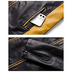 Maiyifu-GJ Mens Motorcycle Vintage PU Stand Collar Coat Fleece Lined Faux Leather Jacket Zip Up Slim Fit Biker Jacket Outwear (Yellow,Small)