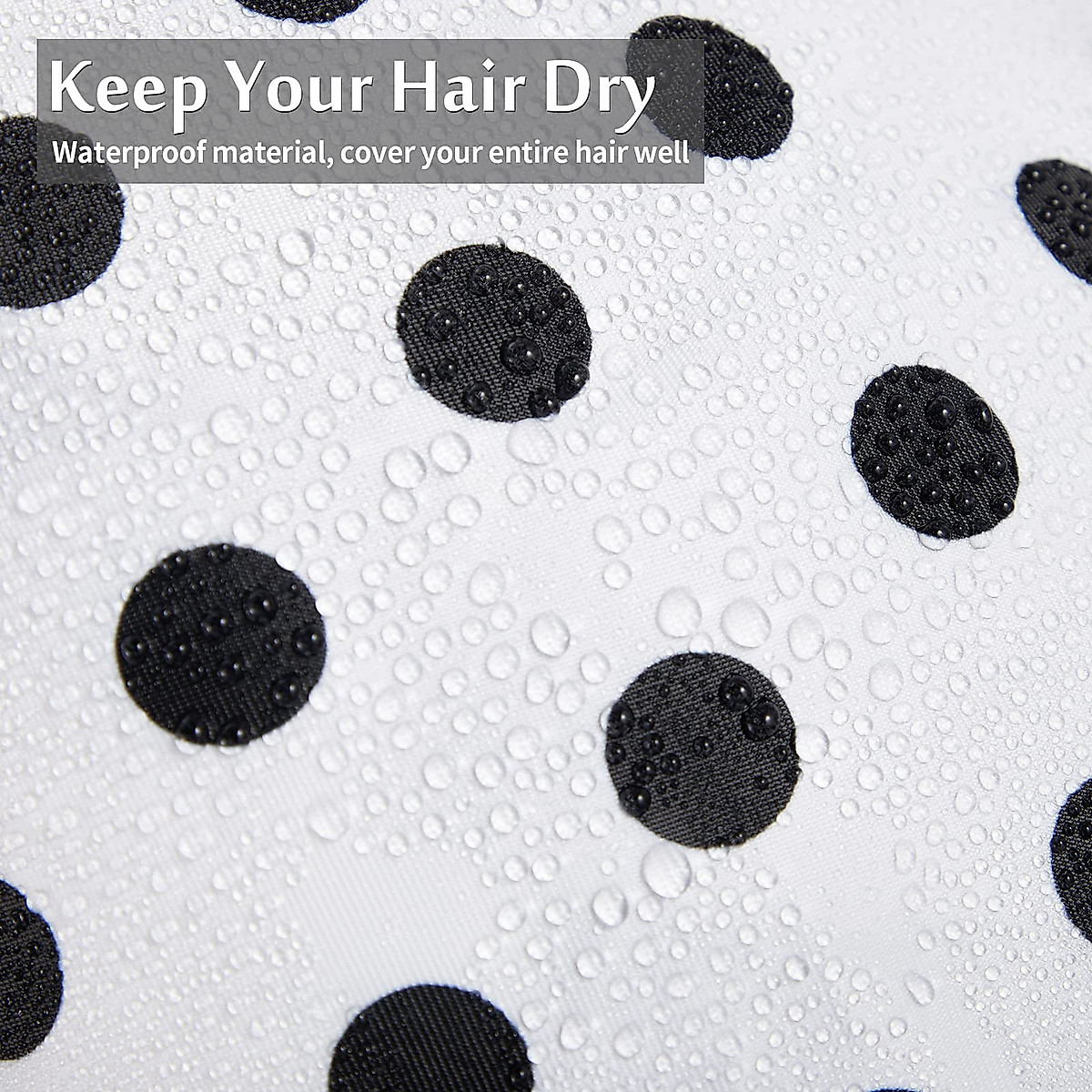 2 Pieces Shower Caps for Women, Waterproof Reusable Shower Hair Caps Elastic Hem Shower Bath Caps for Long, Short and Curly Hair for Women Girls (Black Dot and Stripe)