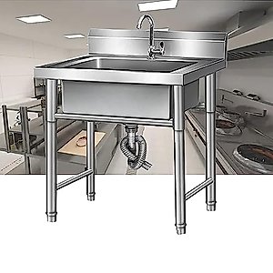 304 Stainless Steel Utility Sink,Laundry Room Sink 1 Compartment, Free Standing Portable Sink With Stand And Faucet,Industrial Garage Sink Kitchen Sink Sink For Workshop,Outdoor Indoor (Size : 60x60x