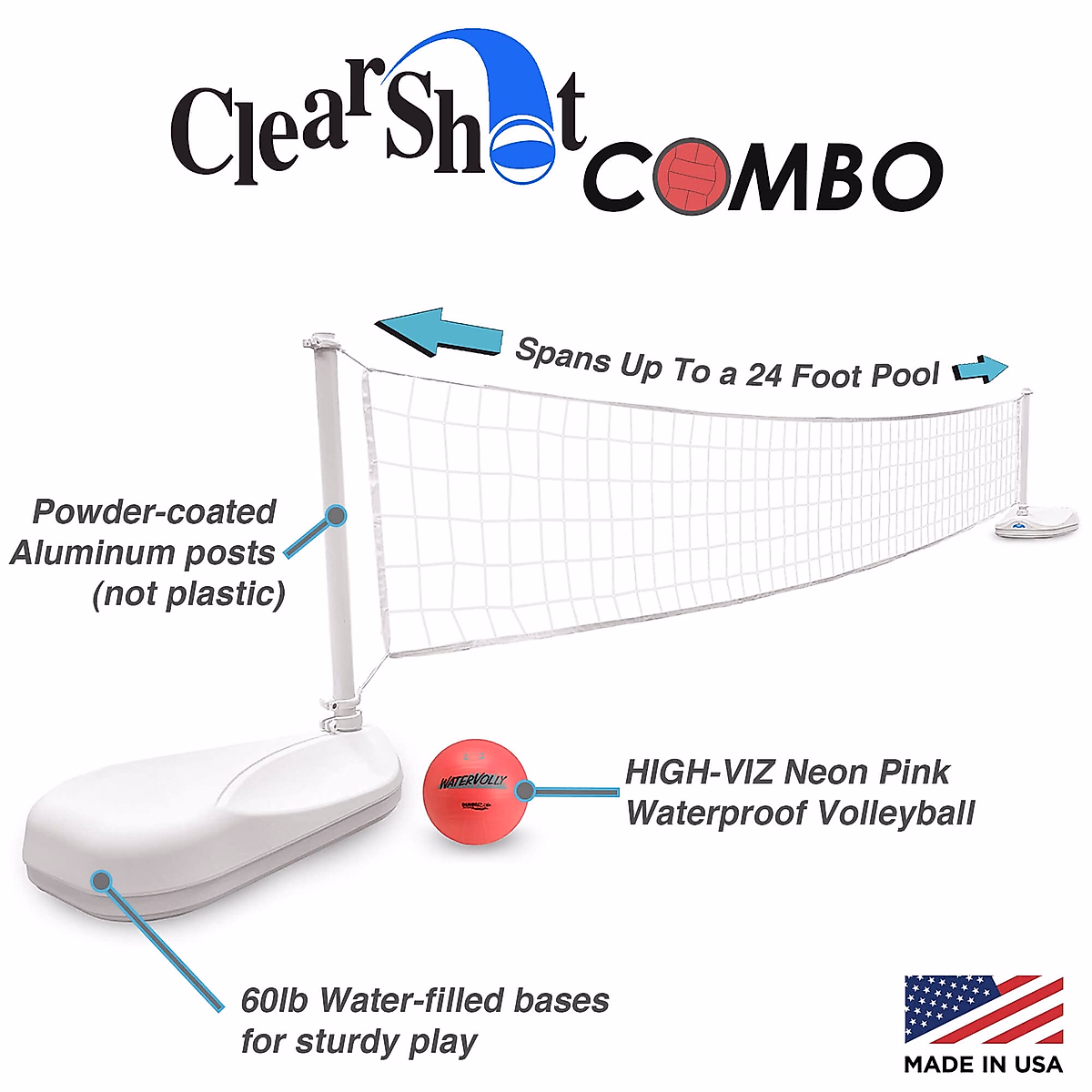Dunn-Rite Clear Shot 2-in-1 Full Court Pool Basketball & Volleyball Game Set