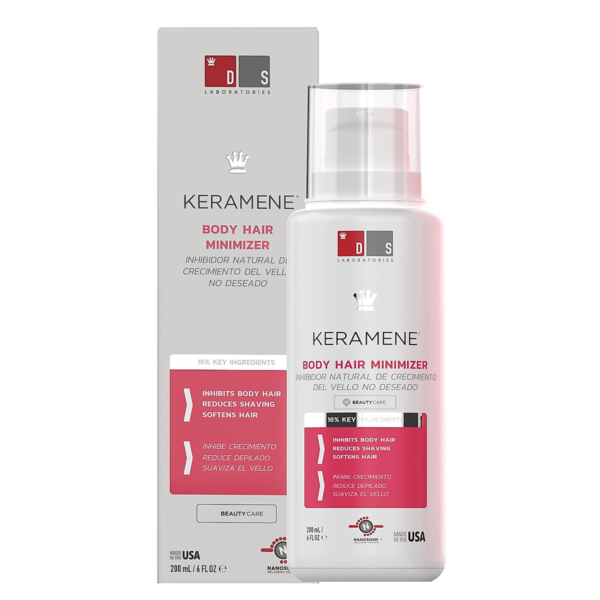 Keramene Hair Growth Inhibitor by DS Laboratories - Minimize Unwanted Hair Growth on Face and Body, Slows Regrowth, Paraben-Free
