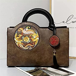 DANN Winter Women's Tote Bag Chinese Style Retro Handbag Large Capacity Women's Shoulder Bag (Color : E, Size : 32(L)*24(H)*14(W) cm)