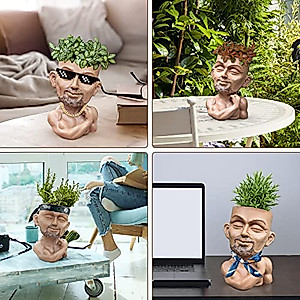 Face Planter Pot Head Planter - Beefcake Guy Model Human Funny Face Flower Pot for Indoor and Outdoor Plants Creative Decoration, Resin Succulent Planters with Drainage Hole