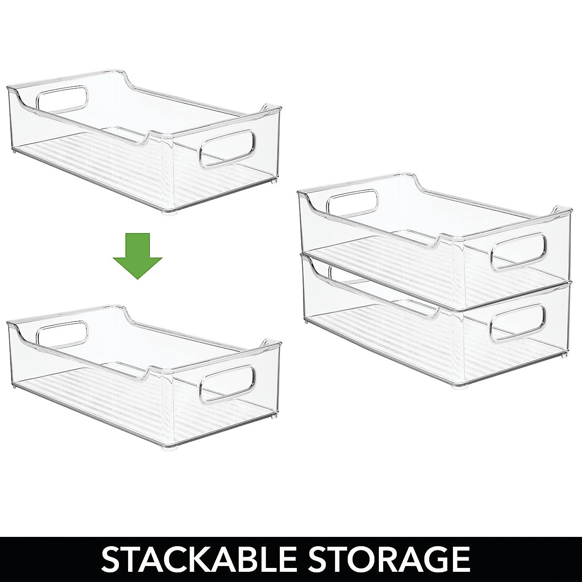 mDesign Wide Plastic Nursery Storage Container Bins with Handles for Organization in Cabinet, Closet or Cubby Shelves - Organizer for Baby Food, Bibs, Formula, and Burp Cloths - 4 Pack - Clear