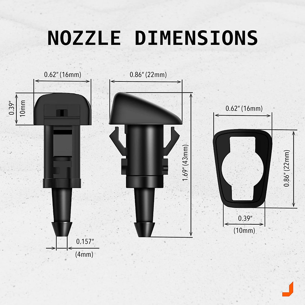 Click&Fit Windshield Washer Nozzles compatible with 05-10 Jeep Grand Cherokee, 08-15 Patriot, 07-10 Compass Caliber, 07-16 RAM 1500 2500 3500, Chrysler 300 – Wiper washer sprayers replacement