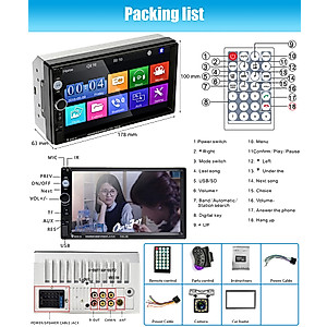 Double Din Car Stereo Car Radio with Bluetooth 7 Inch Touch Screen FM Radio Mirror Link USB 2 Din Car Audio Receiver Remote Control Steering Wheel Control Backup Camera