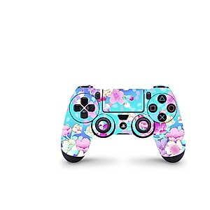 ZOOMHITSKINS Compatible with PS4 Controller Skin, Blue Cherry Blossom Sakura Japan Anime Flower, Durable, Vinyl, Made in The USA
