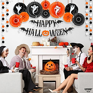 KatchOn, Halloween Party Decoration Set - Pack of 17 | Halloween Pompom, Happy Halloween Garlands | Halloween Party Hanging Decorations | Halloween Hanging Swirls for Halloween Ceiling Decorations