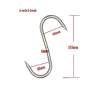 JY-MARINE Meat Hooks Stainless Steel S Hooks Metal Hangers Hanging Hooks for Kitchen, Work Shop, Bathroom, Garden (6 inch)