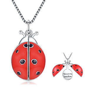 JUSTKIDSTOY Ladybug Necklace 925 Sterling Silver Locket Necklace Ladybug Jewelry Gifts for Women Gifts