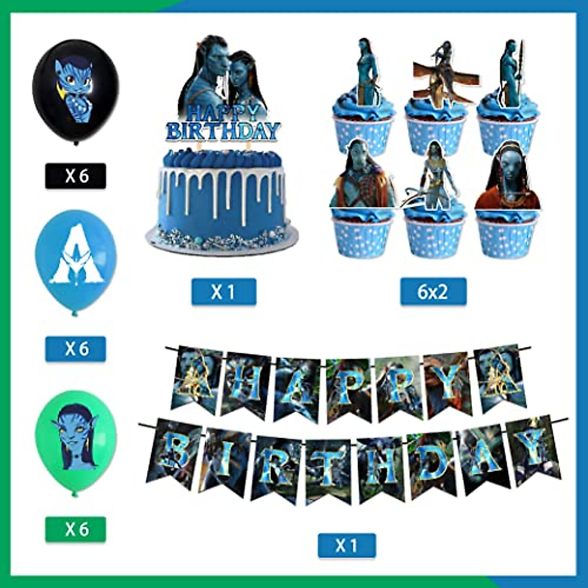 Avatar 2 Birthday Party Decorations, Movie Themed Party Supplies Include Happy Birthday Banners, Cake Topper, Cupcake Toppers, Balloons for Boys and Girls Movie Fans Party Decorations Supplies