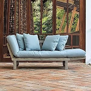 Cambridge Casual West Lake Outdoor Convertible Sofa Daybed, Solid Wood, Weathered Gray/Blue Spruce Cushion