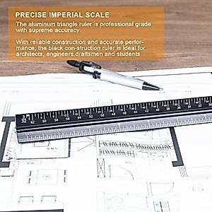 Architectural Scale Ruler for Blueprint, 12'' Metric Metal Engineers Triangle Drafting Ruler with Imperial Measurements for Architects Engineering, Artists, Draftsman Drawing, Laser-Etched Markings