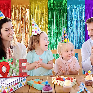 TONIFUL 2Pcs Rainbow Door Streamers,Rainbow Party Photo Booth Backdrop Metallic Streamers Rainbow Foil Fringe Curtains for Birthday,New Year,Bachelorette,Graduation Party Streamers Decoration