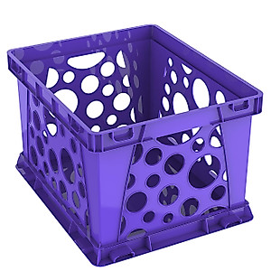 Storex Premium File Crate with Molded Handles – Letter and Legal Document and Folder Storage, Blue/White 3-Pack (61767U03C)