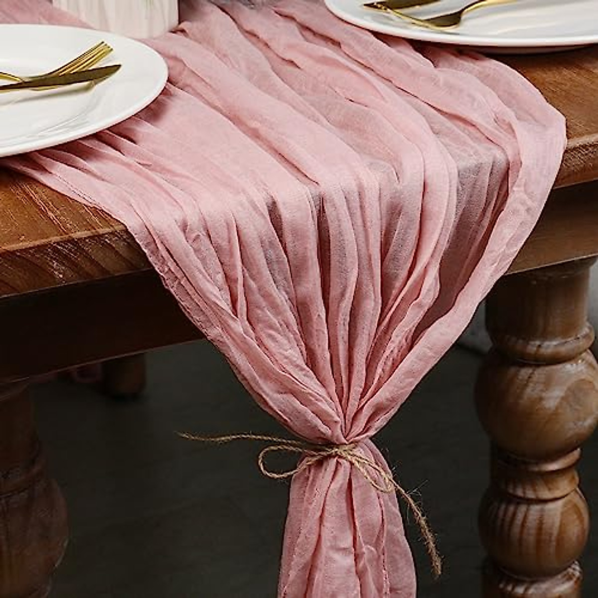 Dololoo Cheesecloth Table Runner Pink 35 x 118 Inches Gauze Table Runner 10Ft Rose Boho Rustic Decorations for Wedding Decor Reception Bridal Shower Holiday Party