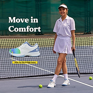 FitVille Wide Pickleball Shoes for Women Tennis Court Shoes with Arch Support for Flat Feet (8.5 Wide, Sky Blue)