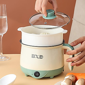 BXE 6-in-1 kitchen Electric Electric Hot Pot, Portable Multi Functional Travel Cooker Auto Power Off Rapid Heating Compact and Portable ，1.5L Rapid Noodles Cooker, Non-Stick Electric Pot Perfect for