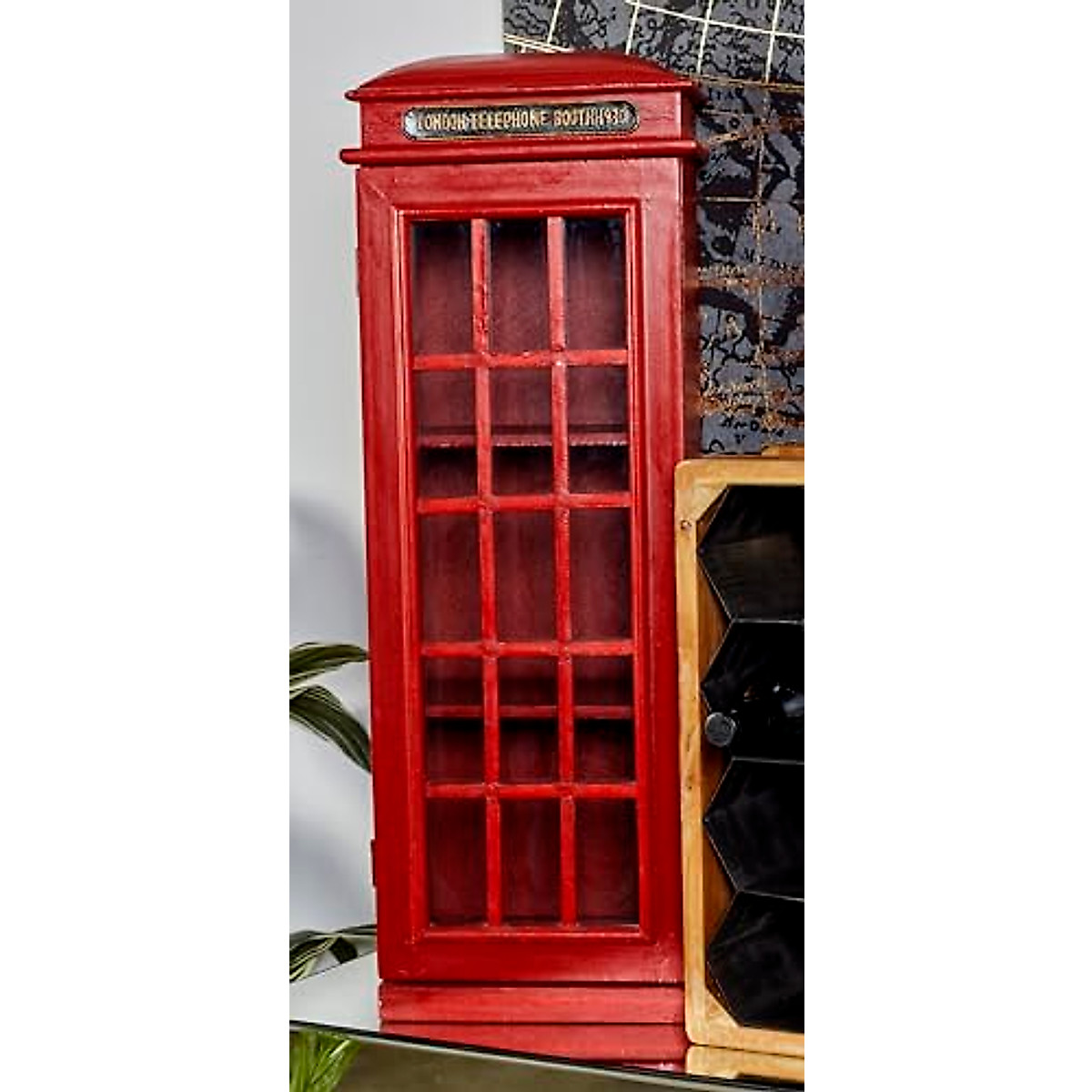 Deco 79 Wooden Telephone Room Storage Unit Vintage London Booth 2 Shelf Storage Cabinet, Accent Cabinet 11" x 9" x 30", Red