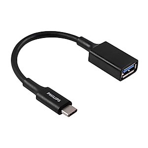 Philips 6 Inch USB-C to USB-A 3.1 Female Adapter, USB-A 3.0 Port, 5 Gbps Transfer Speed, 15W Charging, for iPhone 15/Pro/Max, Galaxy S23/S22/Ultra, Google Pixel, iPad Air/Pro, Black, SWU7113A/27